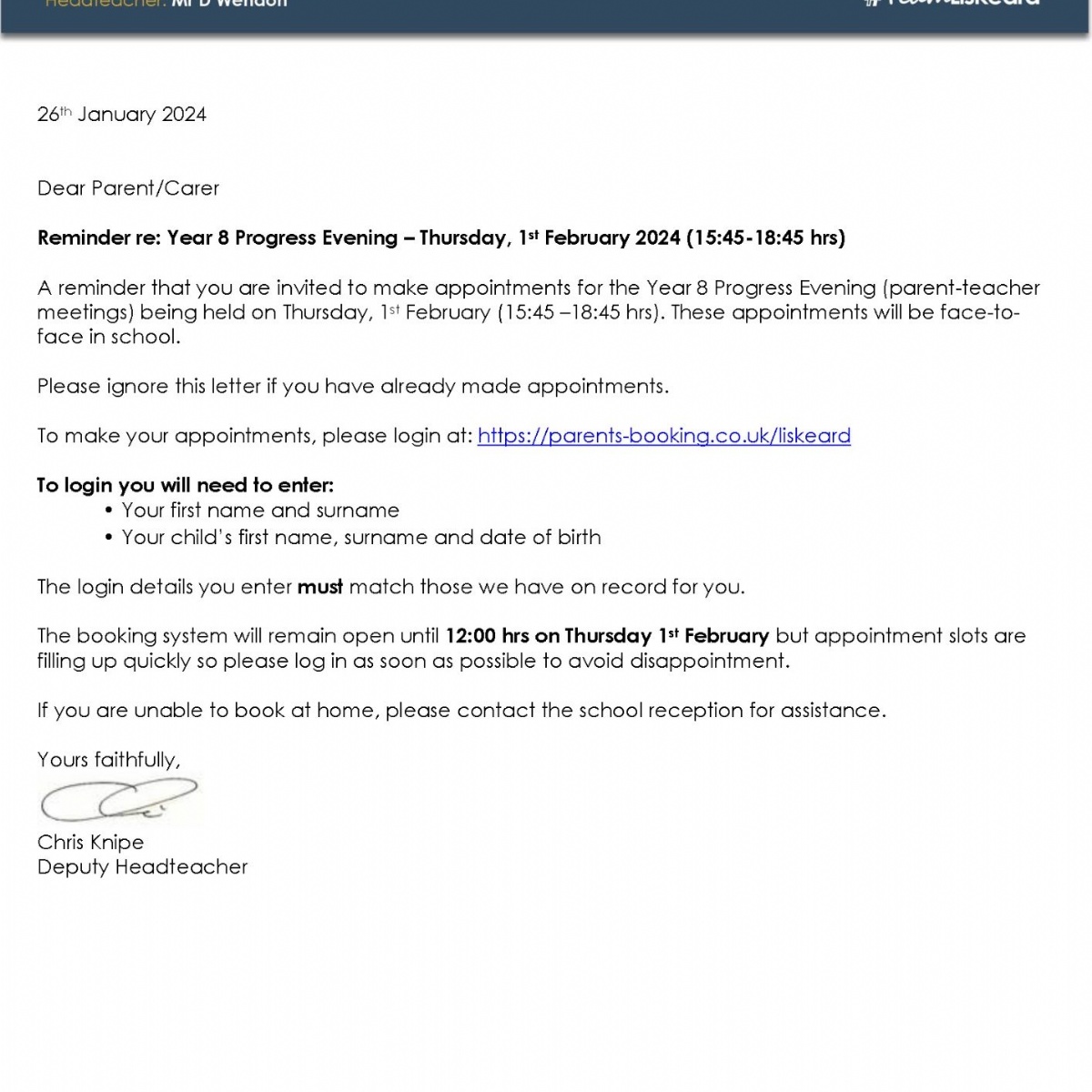 Liskeard School & Community College - Reminder: Year 8 Progress Evening