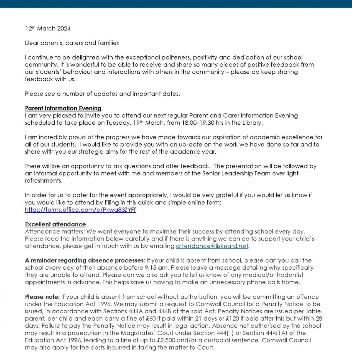 Liskeard School & Community College - Headteacher Letter to Parents ...