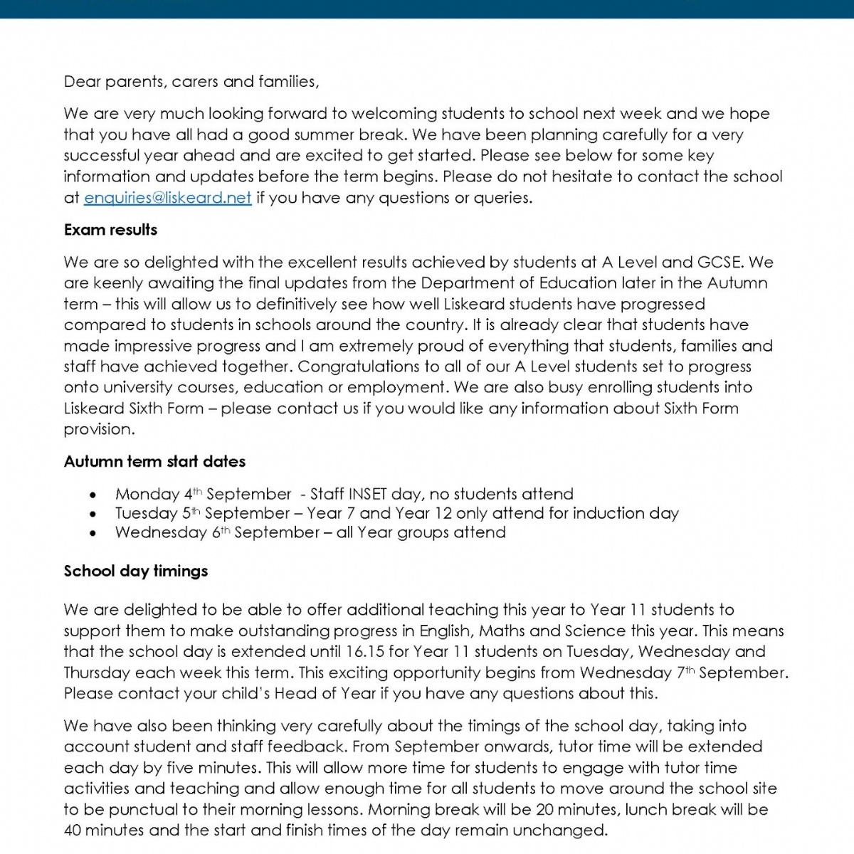 Liskeard School & Community College - Heads Letter to Parents/Carers ...